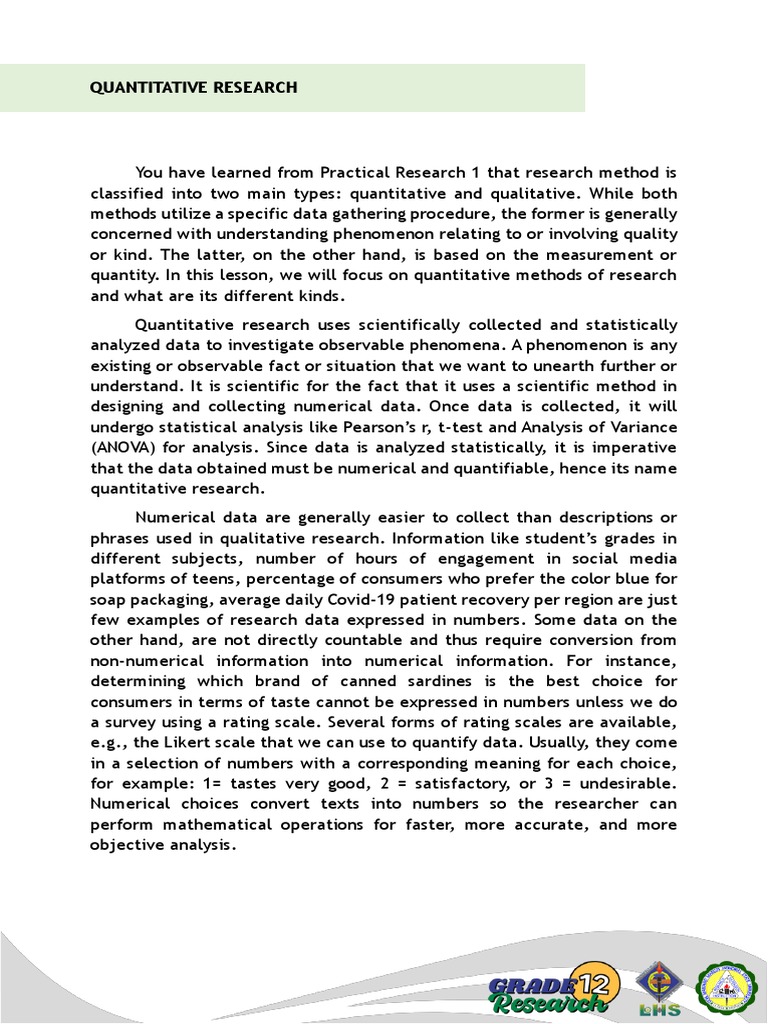 G12 Humss Research Handout First Lesson | PDF | Quantitative Research ...