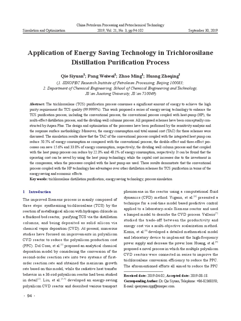 Energy Saving in Trichlorosilane Distillation | PDF | Distillation ...