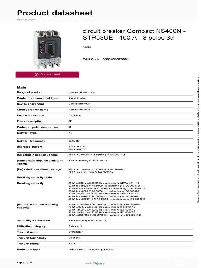 Merlin Gerin Compact NS400 N Data Sheet | PDF | Alternating Current ...