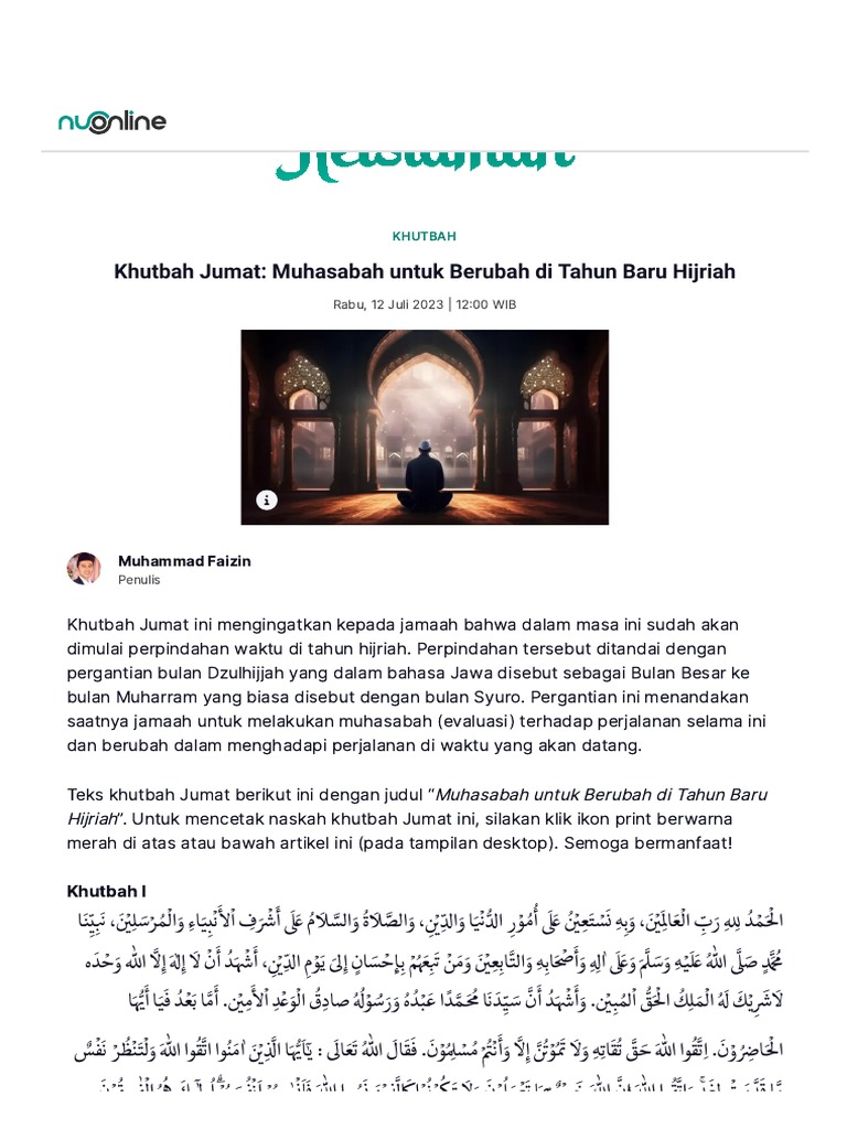 Khutbah Jumat - Muhasabah Untuk Berubah Di Tahun Baru Hijriah - NU ... Khutbah Jumat - Muhasabah Untuk Berubah Di Tahun Baru Hijriah - NU ...