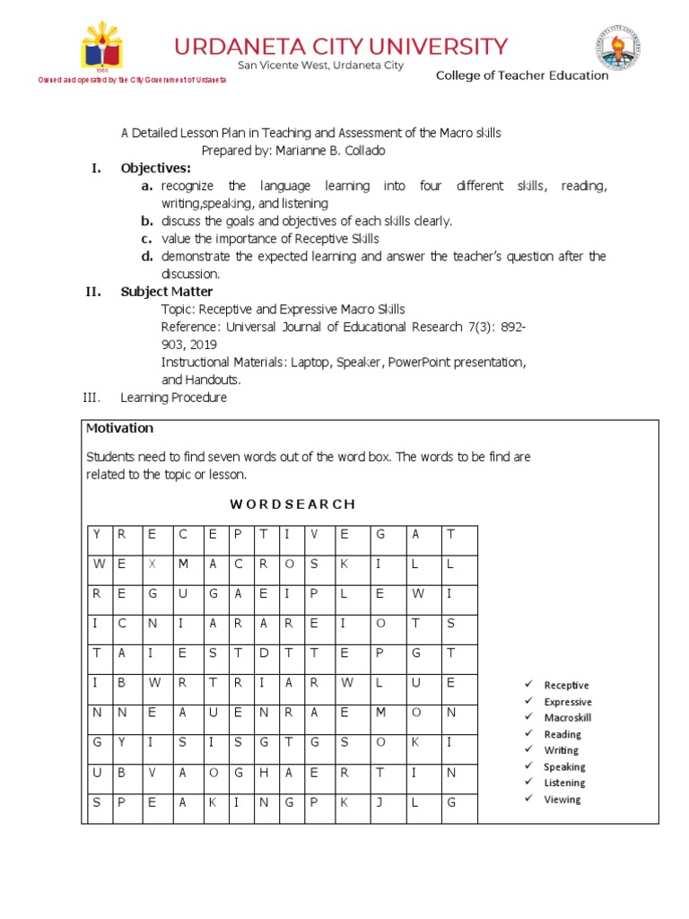 Macro Skills Teaching and Assessment Plan | PDF | Attitude (Psychology ...