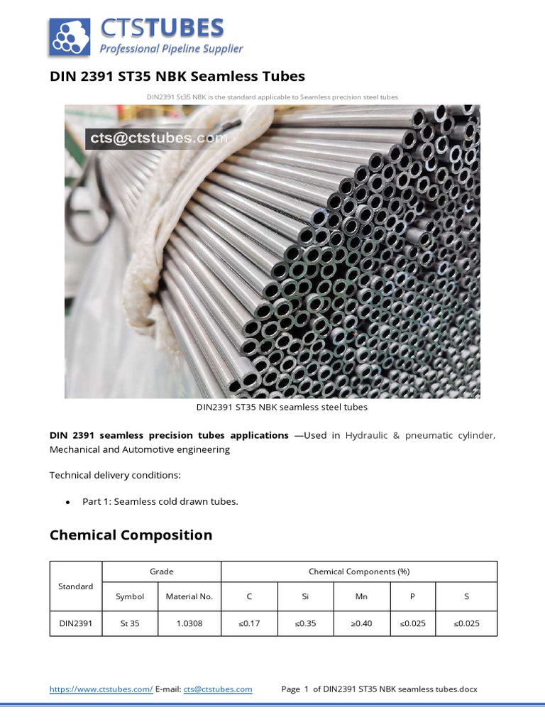 DIN2391 ST35 NBK Seamless Tubes | PDF | Pipe (Fluid Conveyance) | Heat Treating