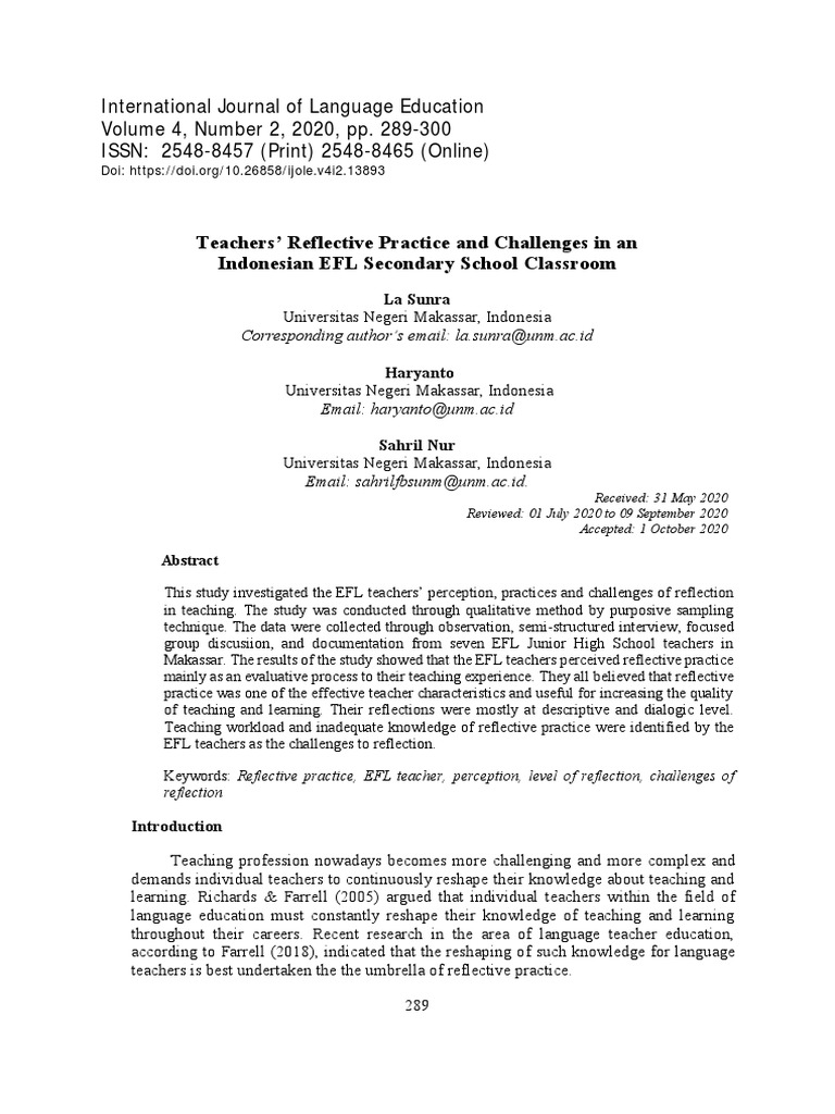 Teachers' Reflective Practice and Challenges | PDF | Reflective Practice | Focus Group