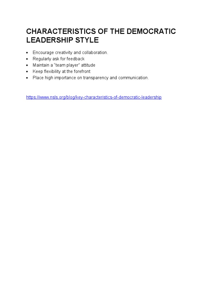 Characteristics of The Democratic Leadership Style | PDF