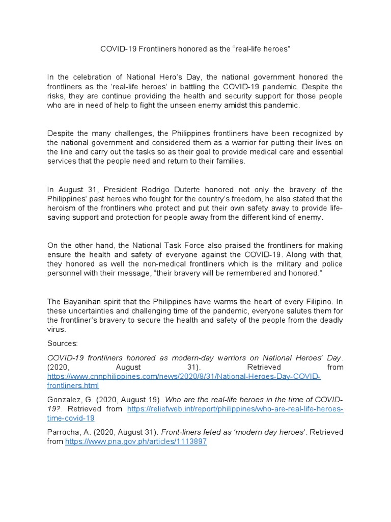 COVID-19 Frontliners Honored As The Real-Life Heroes | PDF