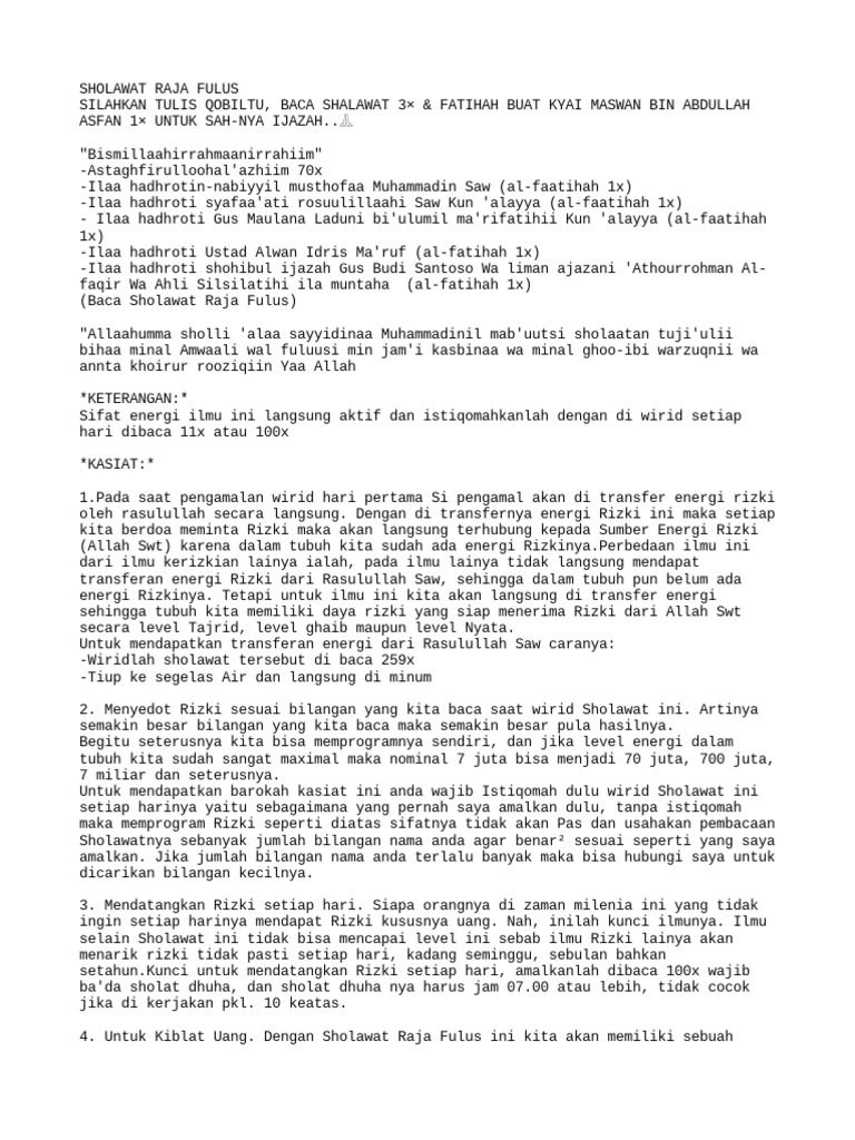 Sholawat Raja Fulus | PDF