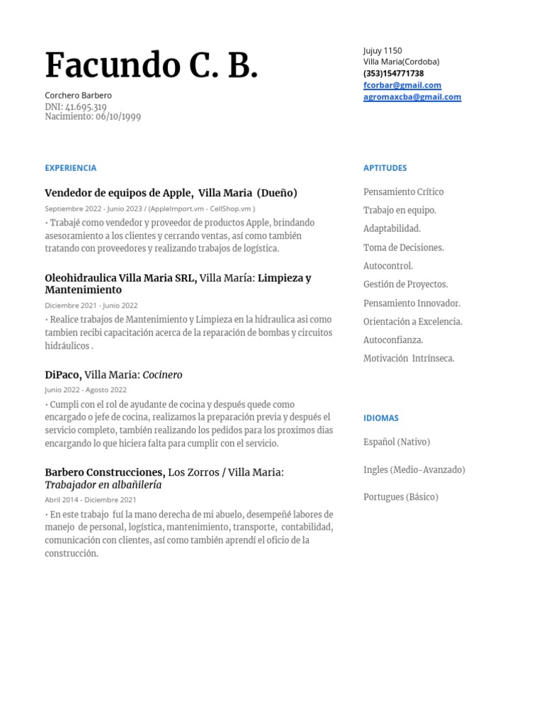 CV-Facundo Corchero Barbero | PDF | Economias | Business