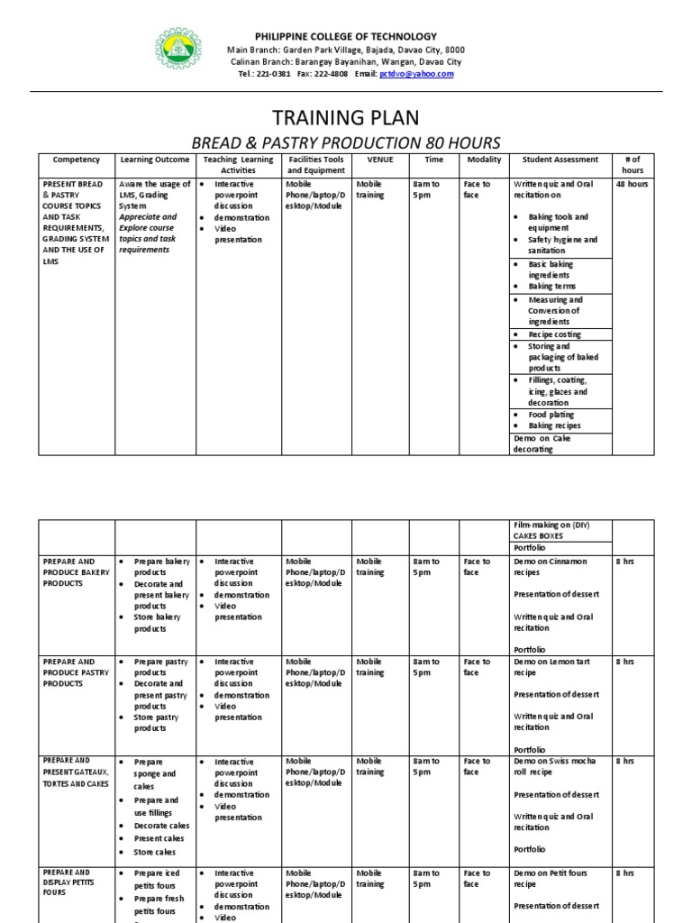 BPP Training-Plan | PDF | Cakes | Baking