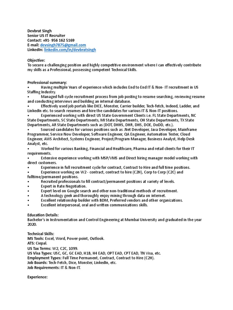 Devbrat Singh IT Recruiter | PDF | Recruitment | Customer Relationship Management