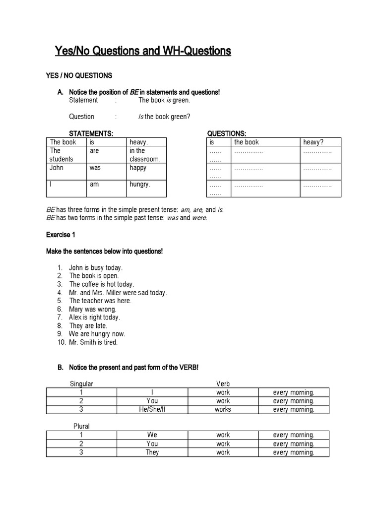 Yes/No and WH-Questions Exercises | PDF | Question | English Language