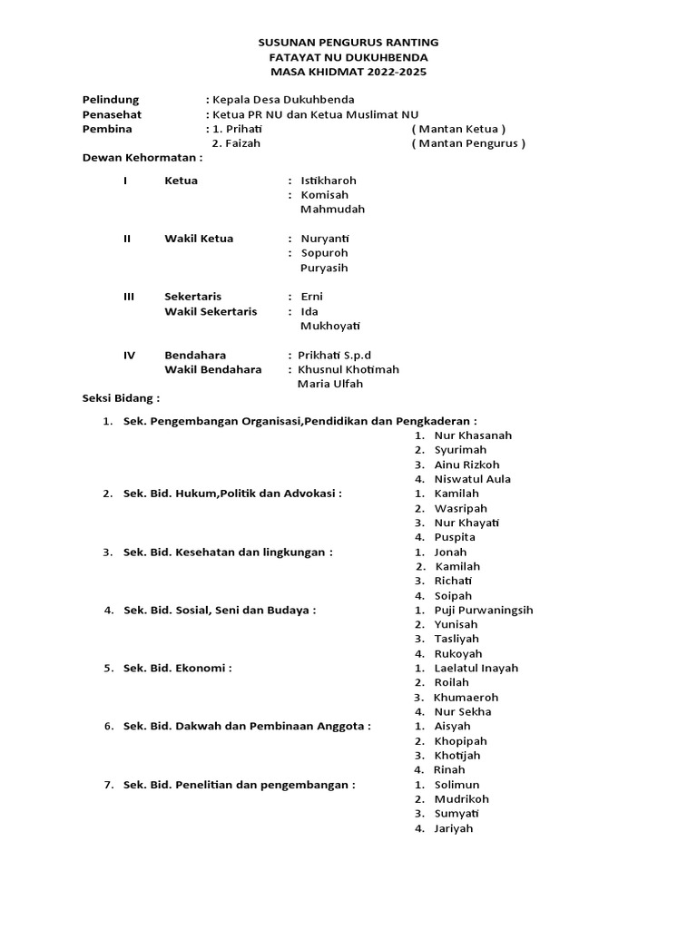 Struktur Pengurus Fatayat NU Ranting | PDF | Agama & Spiritualitas