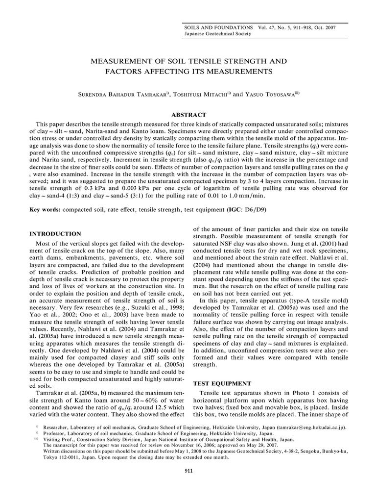 Tensile Strength of Soil | PDF | Fracture | Stress (Mechanics)