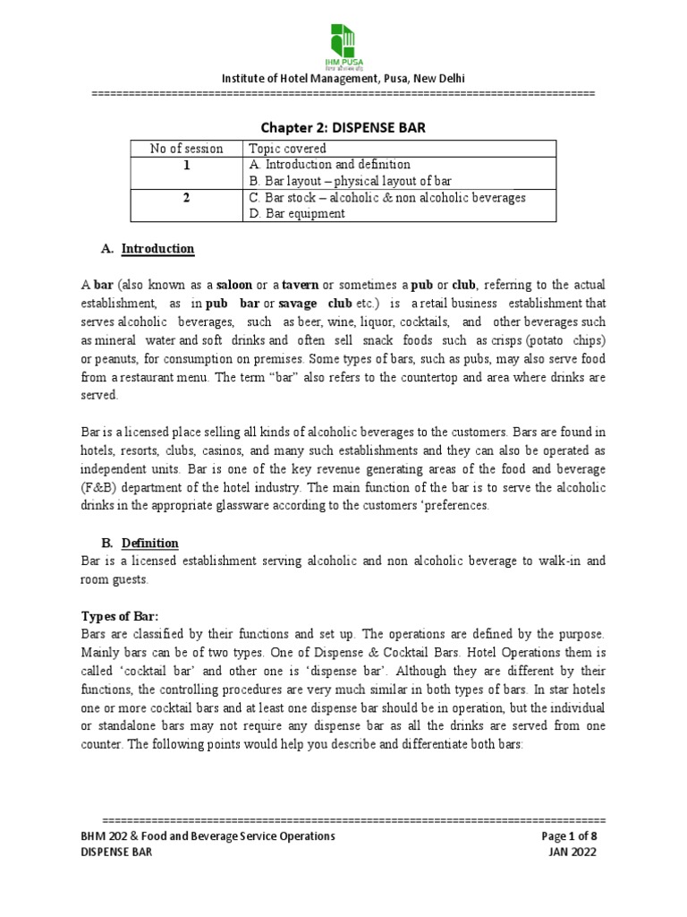 Dispense Bar | PDF | Bar (Establishment) | Waiting Staff