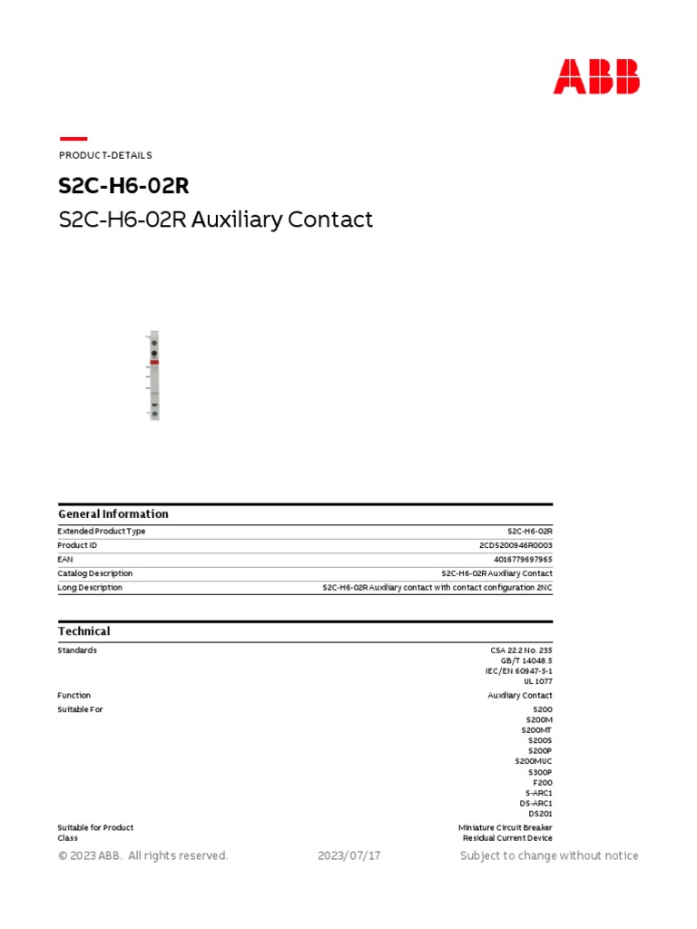 2CDS200946R0003 s2c h6 02r | PDF | Power (Physics) | Manufactured Goods
