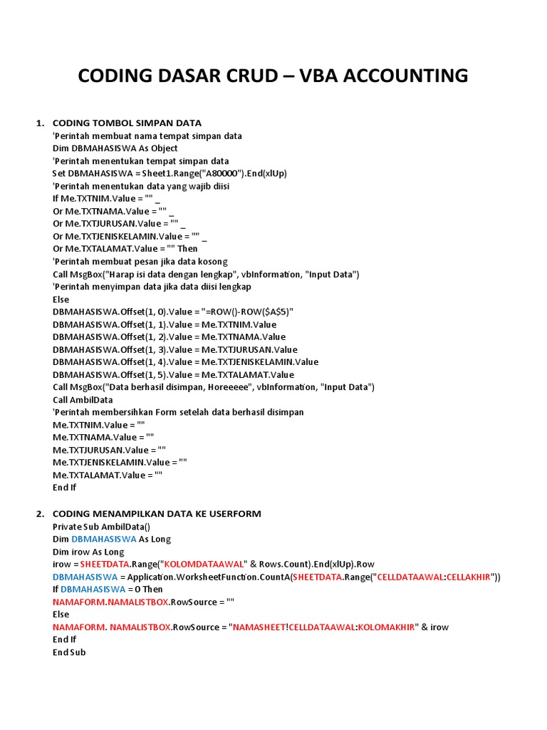 Coding Dasar Vba | PDF
