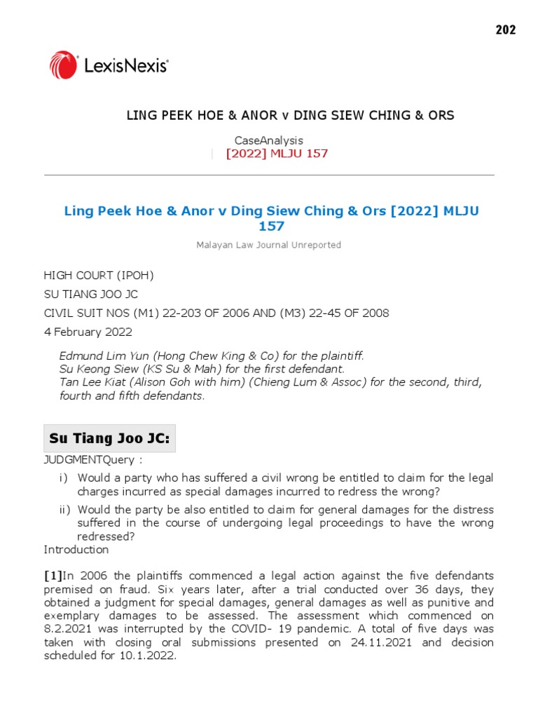 Ling Peek Hoe & Anor V Ding Siew Ching & Ors - Legal Fees Can Be ...