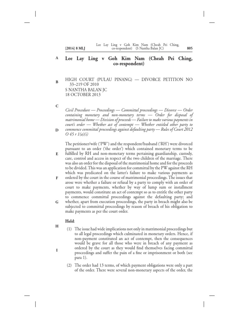 Lee Lay Ling V Goh Kim Nam (Cheah Pei Ching, Co-Respondent) | PDF ...