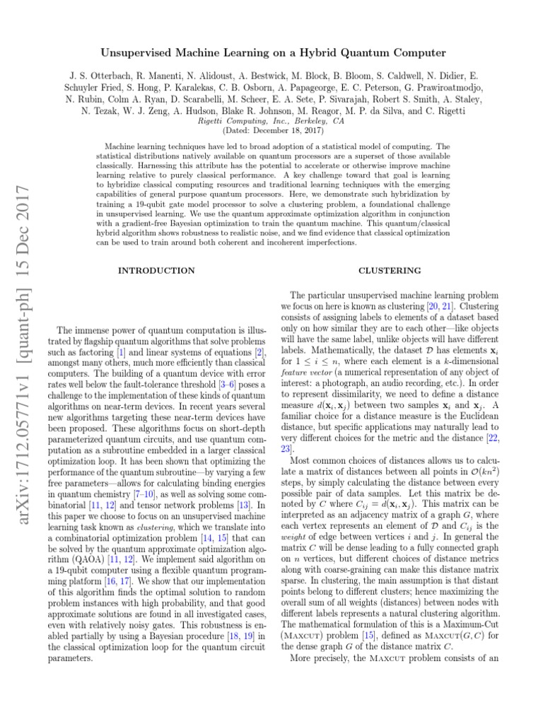 Unsupervised Machine Learning On A Hybrid Quantum Computer | PDF | Theoretical Computer Science ...