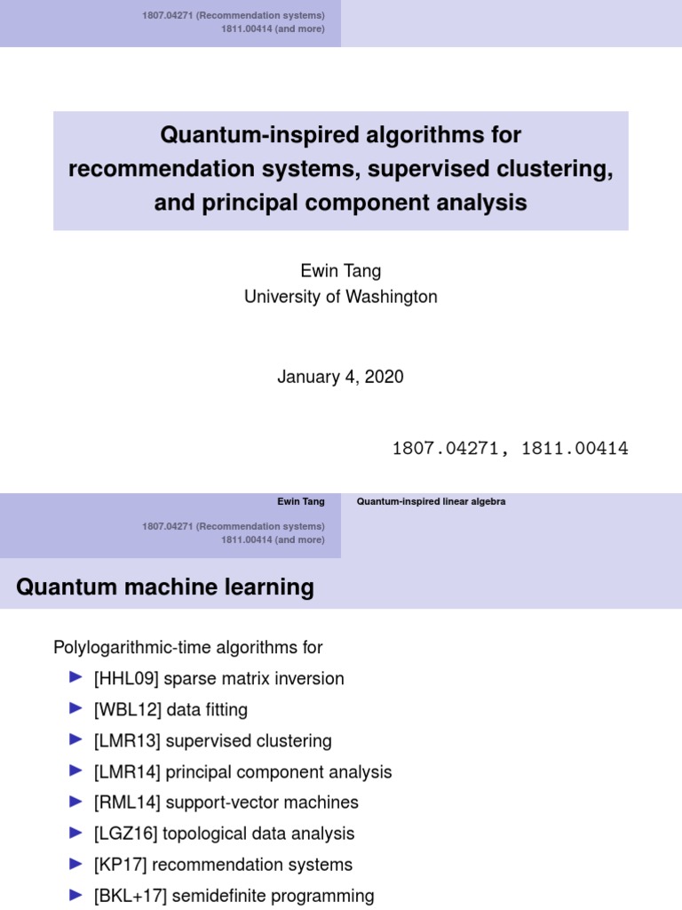 Quantum-Inspired Classical Algorithms For Recommendation Systems | PDF ...