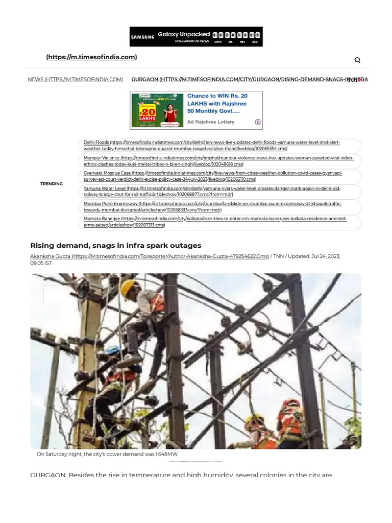 Rising Demand, Snags in Infra Spark Outages - Gurgaon News - Times of ...