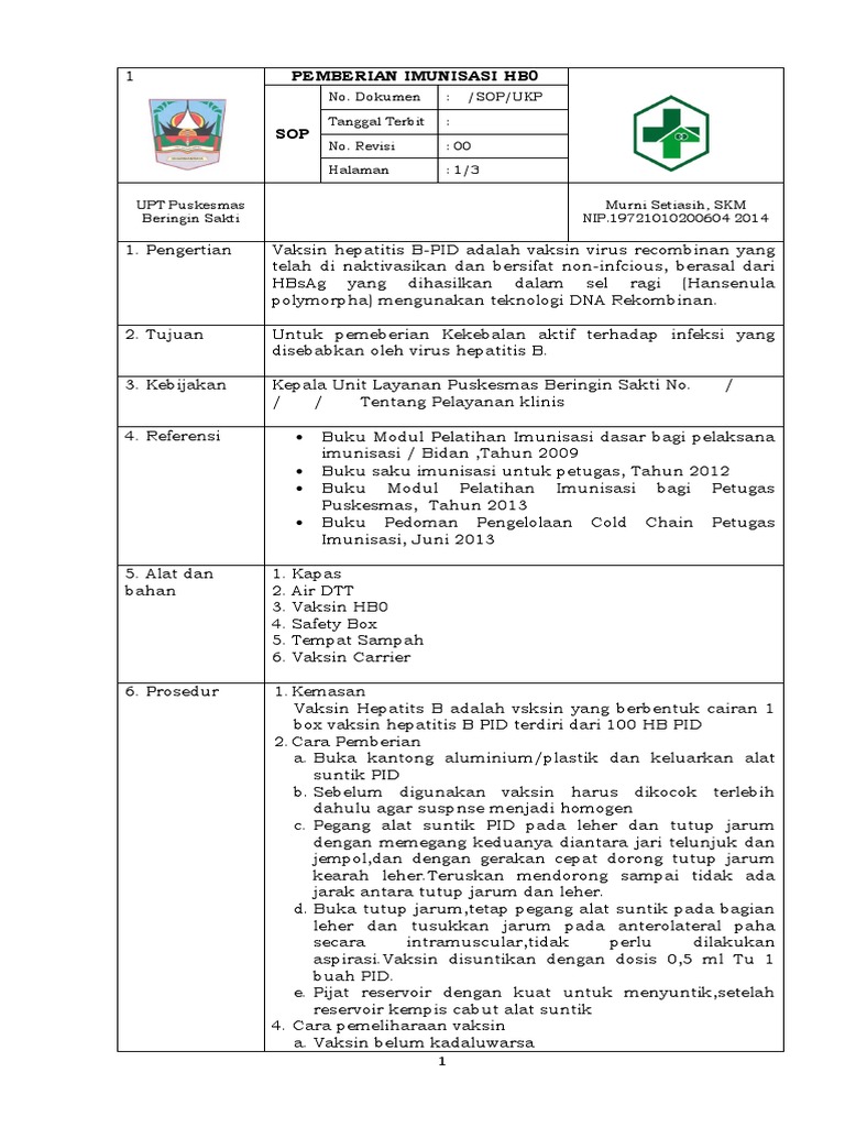 Sop IMUNISASI HB0 | PDF