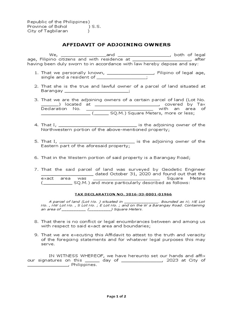 Affidavit of Adjoining Owners | PDF | Affidavit | Legal Documents