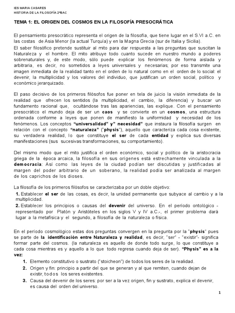 Origen del cosmos en el pensamiento presocratico | PDF | Realidad | Platón