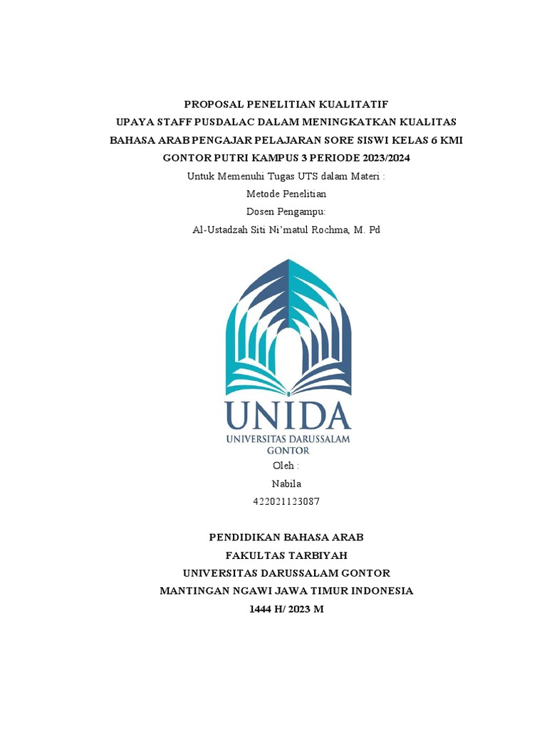 Untuk Memenuhi Tugas UTS Dalam Materi: Metode Penelitian Dosen Pengampu: Al-Ustadzah Siti Ni ...