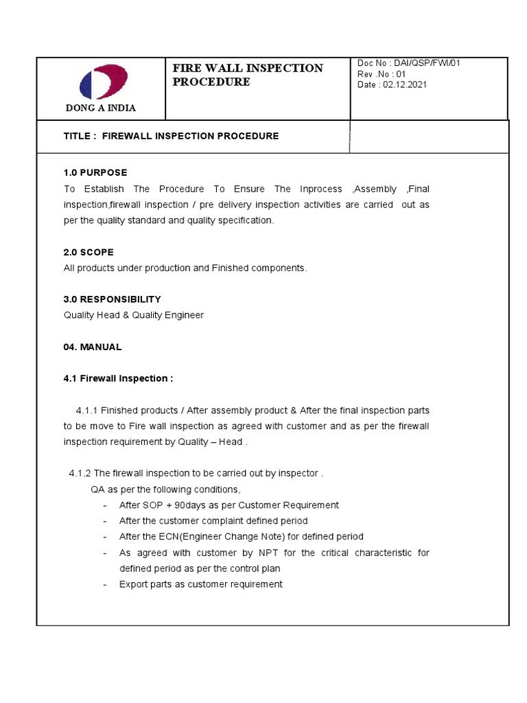 1..firewall Inspection Procedure | PDF | Business Process | Evaluation
