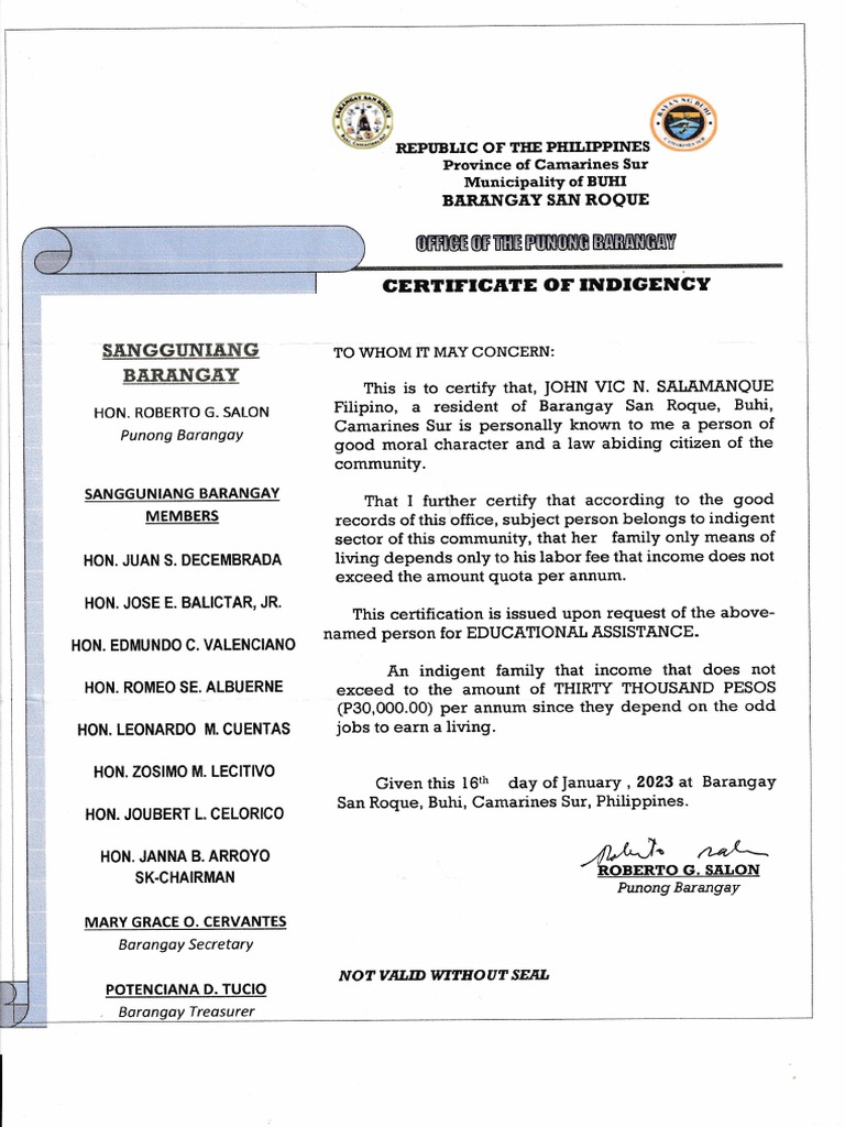 Certificate of Indigency | PDF