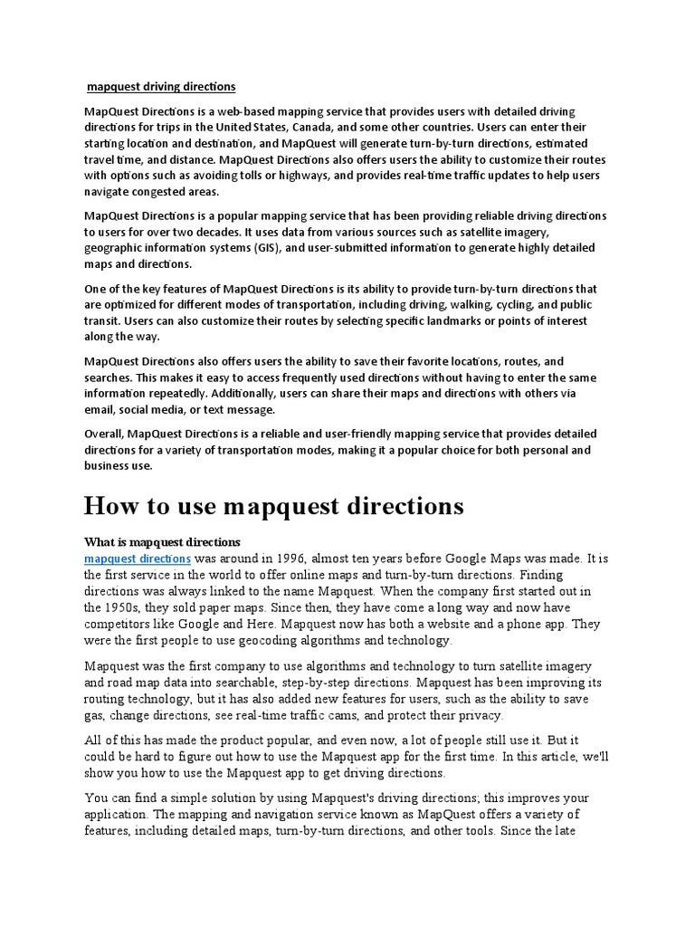 How To Use Mapquest Directions | Download Free PDF | Mobile App