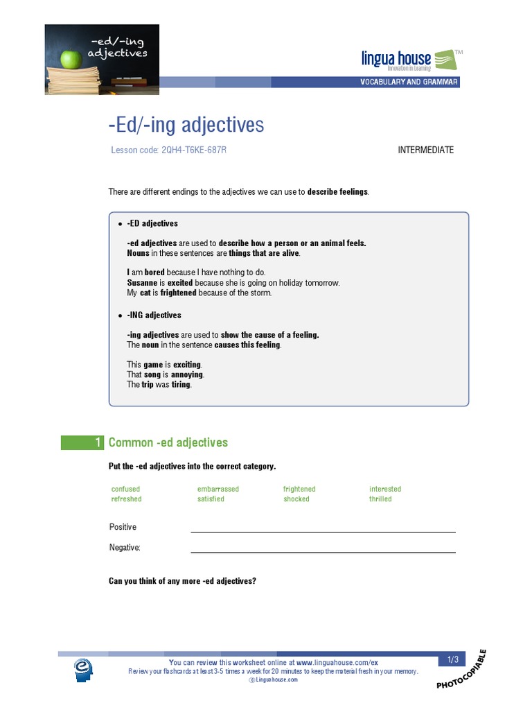 Ed Ing Adjectives | PDF | Adjective | Linguistics