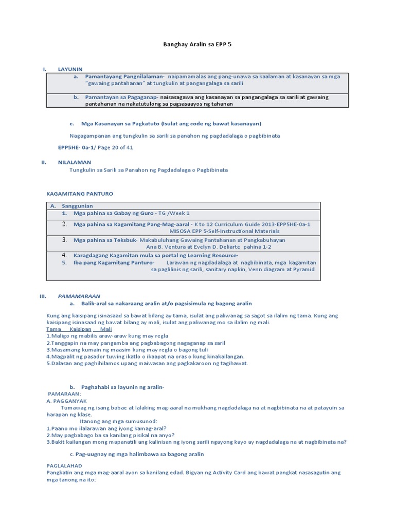 Banghay Aralin Sa EPP 5 | PDF