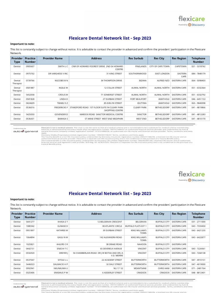 Flexicare Dental Network List | PDF | Dentist | Dentistry