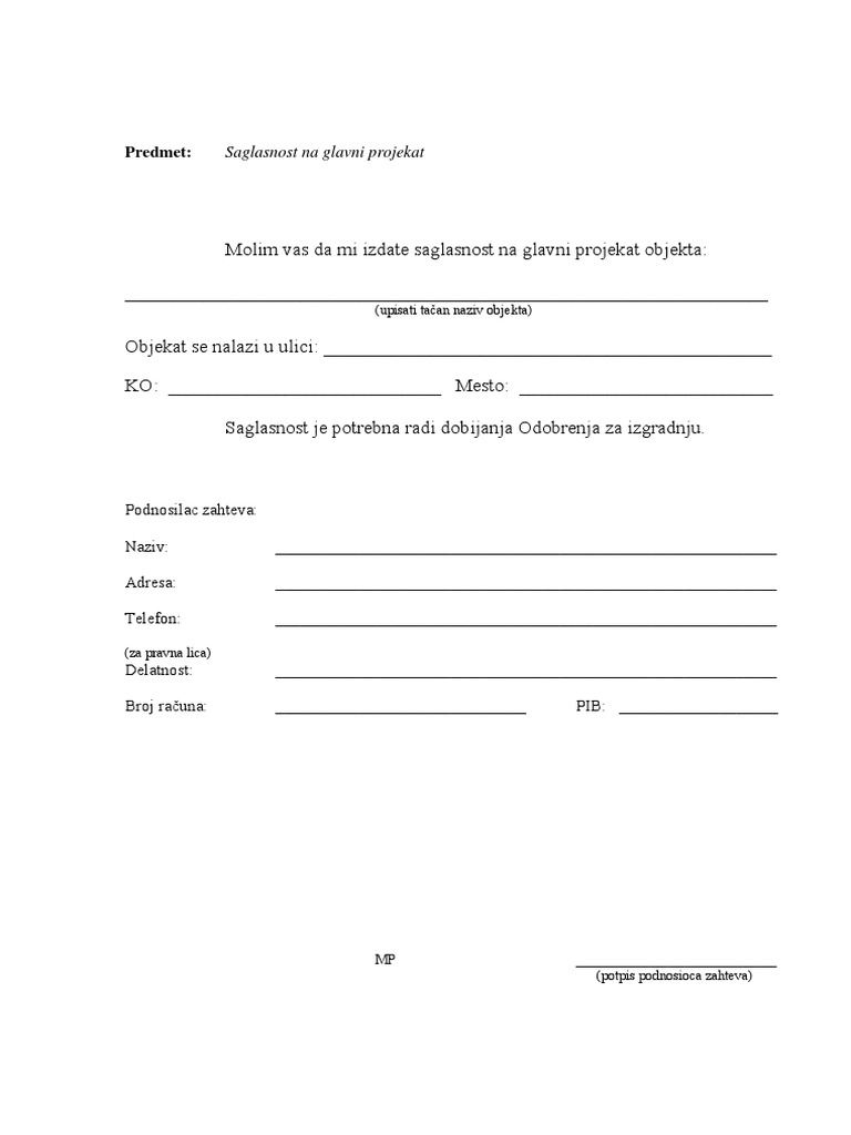 Saglasnost Na Glavni Projekat | PDF