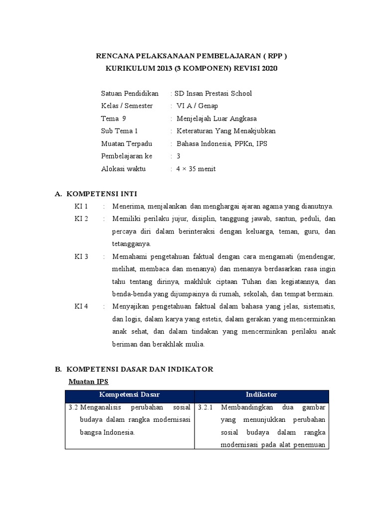 RPP Tema 9 Subtema 1 Pembelajaran 3 | PDF