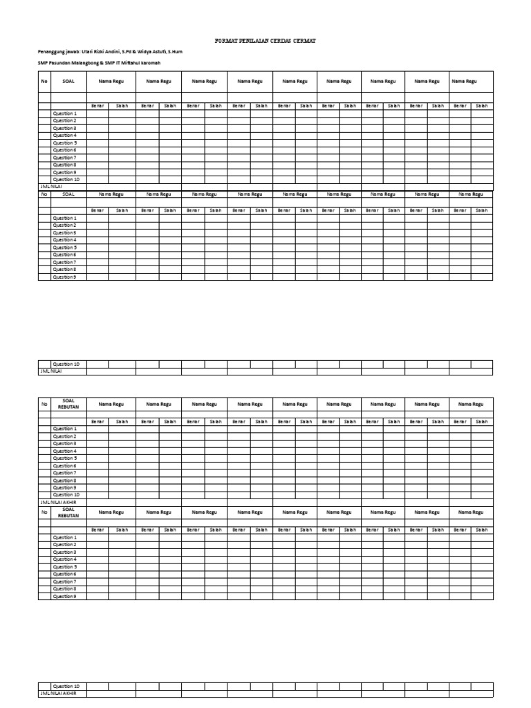 Format Penilaian Cerdas Cermat SMP | PDF