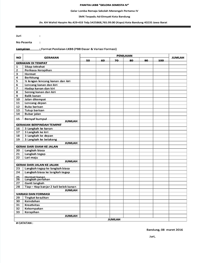 PDF Contoh Formulir Penilaian Lkbb Compress | PDF