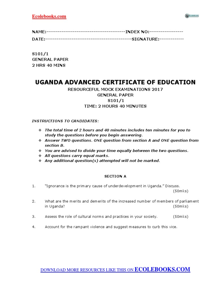 s6 General Paper Revision Past Papers (Ecolebooks - Com) - 1 | PDF ...