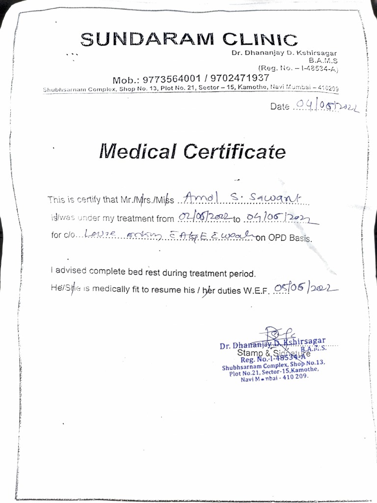 Medical Certificate | PDF