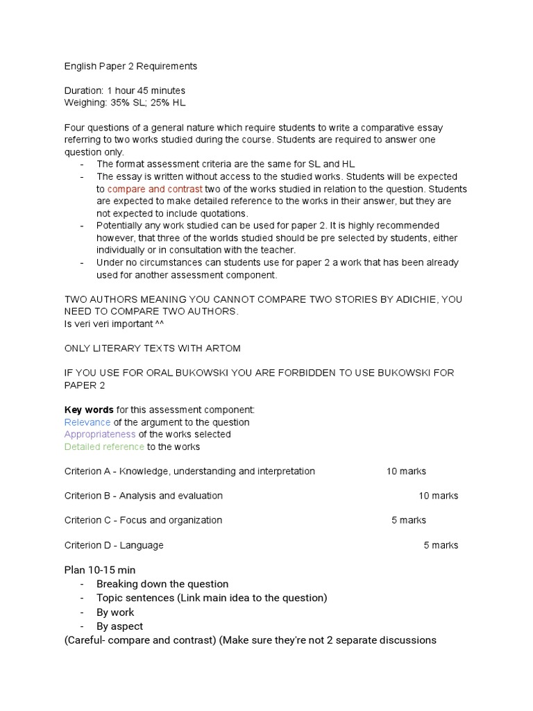 IB English Paper 2 Guidelines | PDF | Essays | Psychological Trauma