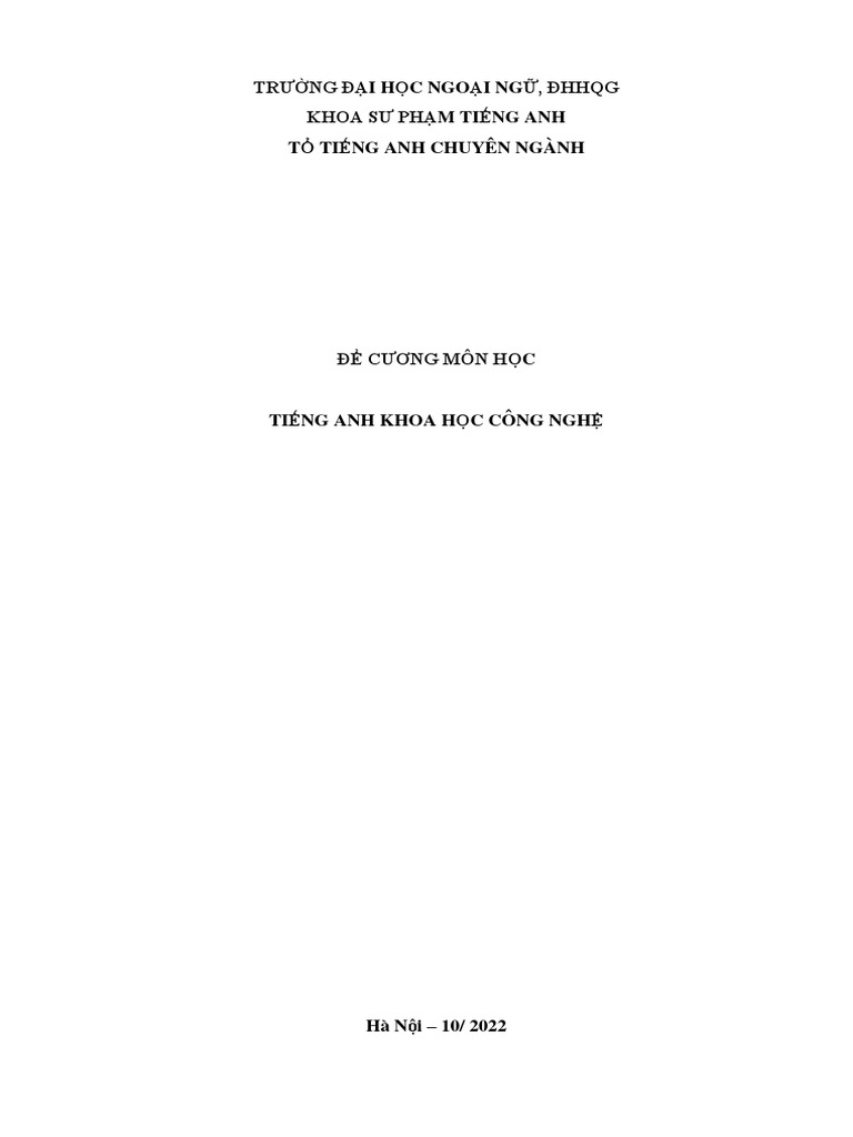 ENG2072. Tiếng Anh KHCN. Course Guide | PDF