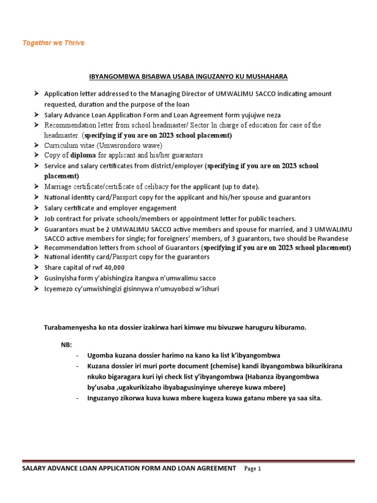 Ibisabwa Kuri Salary Advance Aoplication Form 2019 | PDF