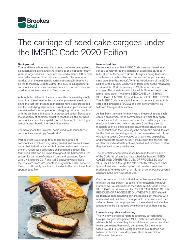 Seed Cake Cargo Guidelines IMSBC 2020 | PDF | Flour | Seed