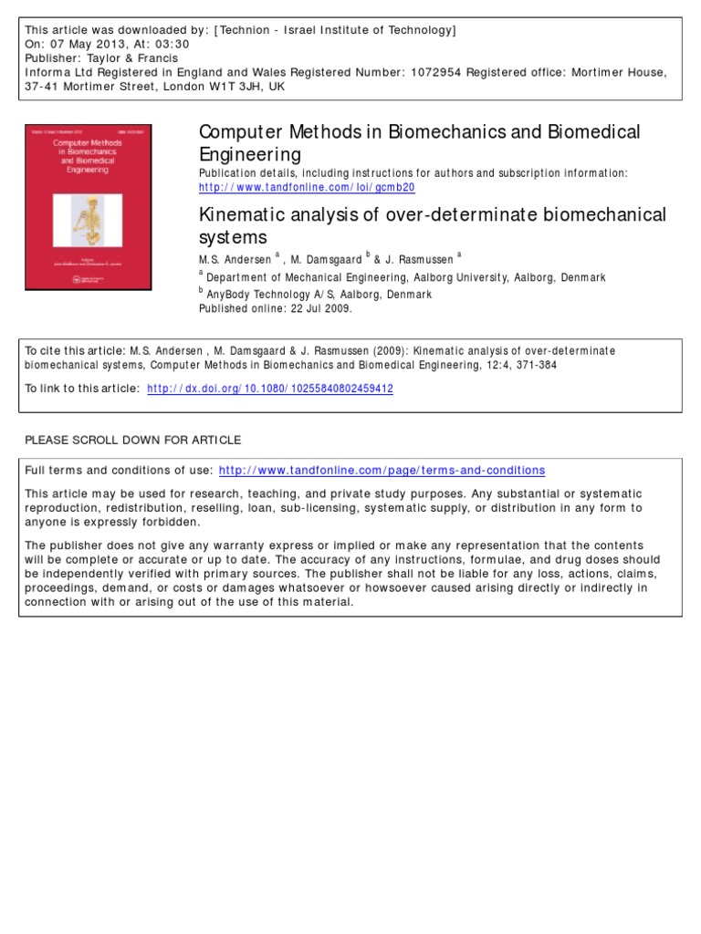Andersen 2009 Kinematic Analysis of Over Determinate Biomechanical | PDF | Kinematics ...