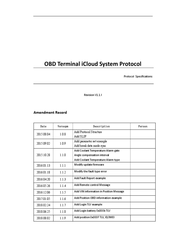 OBD Terminal Protocol Overview | PDF | Network Packet | Transmission ...