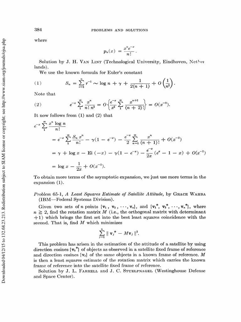 Wahba 1965 LS Estimate of Sattelite Attitude | PDF | Matrix ... Wahba 1965 LS Estimate of Sattelite Attitude | PDF | Matrix ...