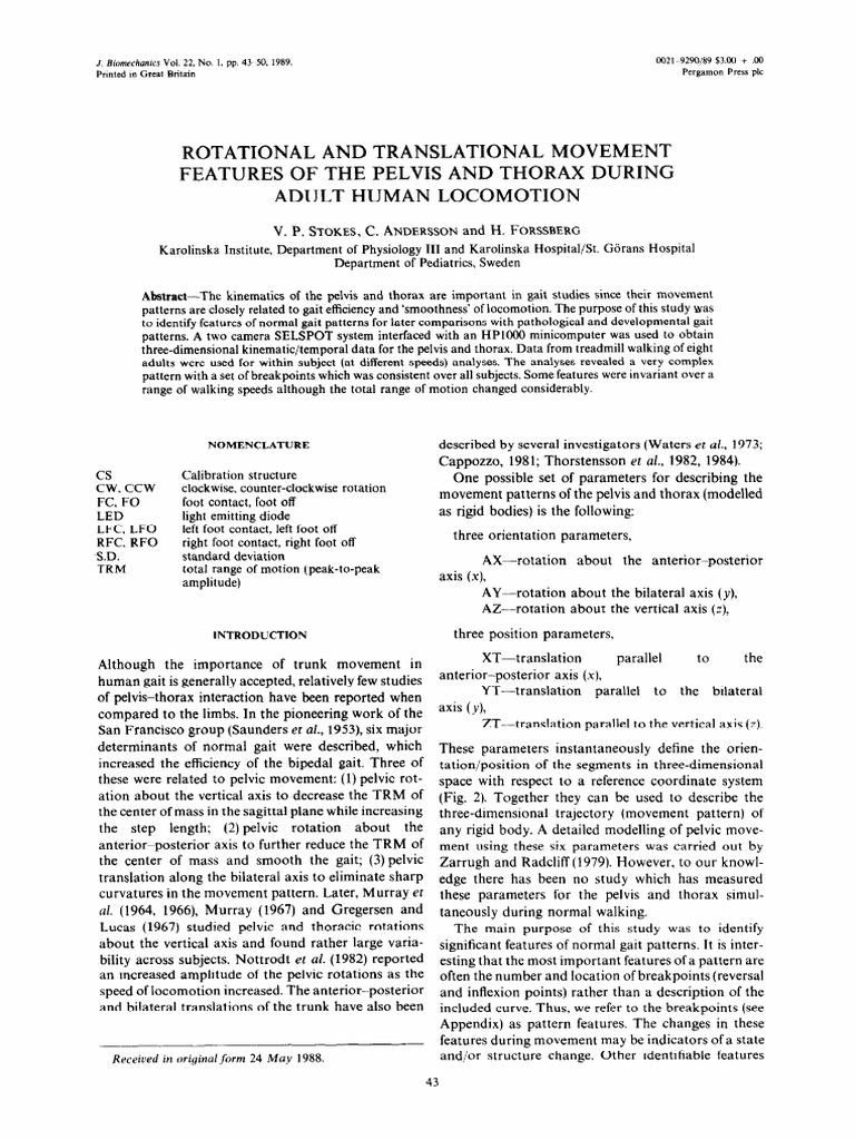 Stokes 1989 Rotational and Translational Movement | PDF | Coordinate System | Pelvis