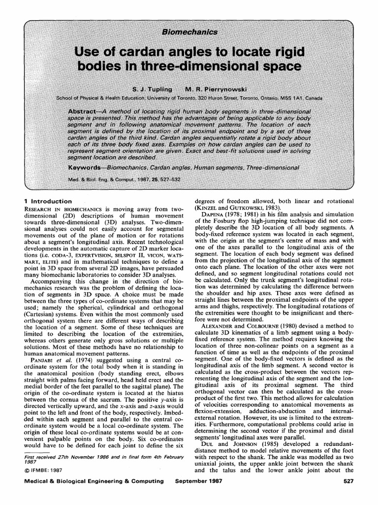 Tupling 1987 Cardan Angles | PDF | Cartesian Coordinate System | Rotation