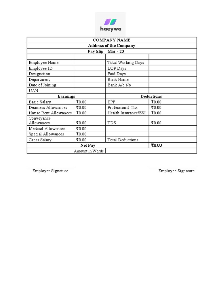 Company Payslip Format Template | PDF | Finance & Money Management